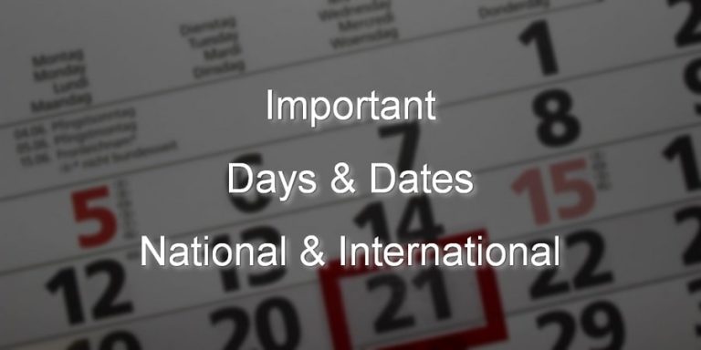 List of Important Days & Dates - (2020) - wbpscupsc